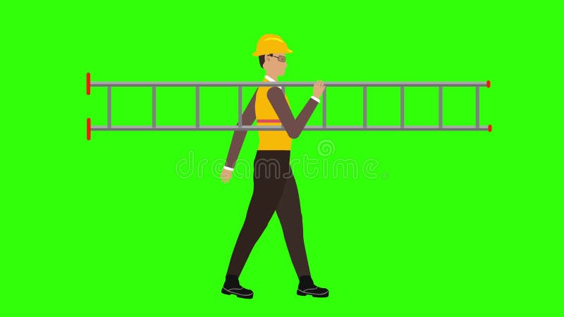 Worker Man Character Worker Walking with Ladder on the Shoulder ...