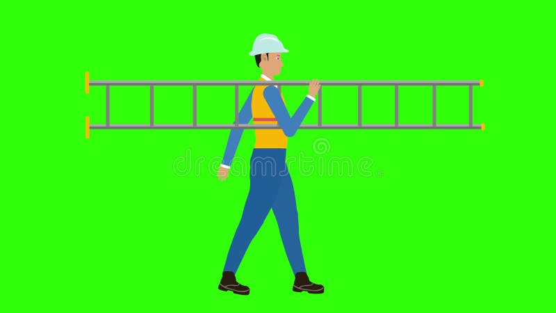 Worker Man Character Worker Walking with Ladder on the Shoulder ... Worker Man Character Worker Walking with Ladder on the Shoulder ...