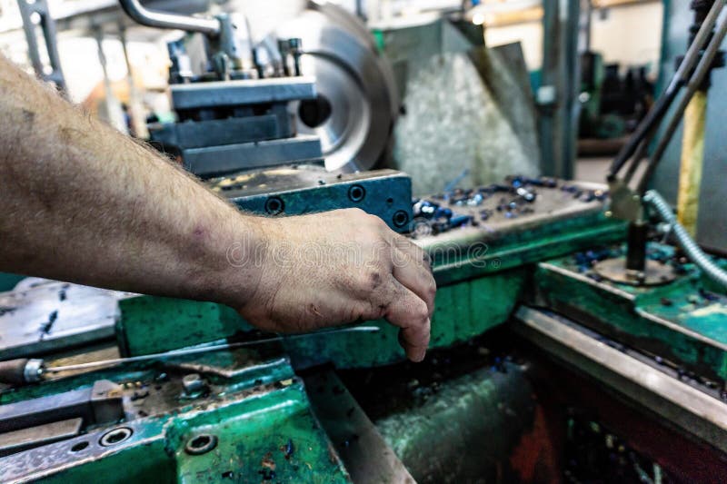 The Worker, the Man, Makes Mechanical Actions of the Machine Control ...