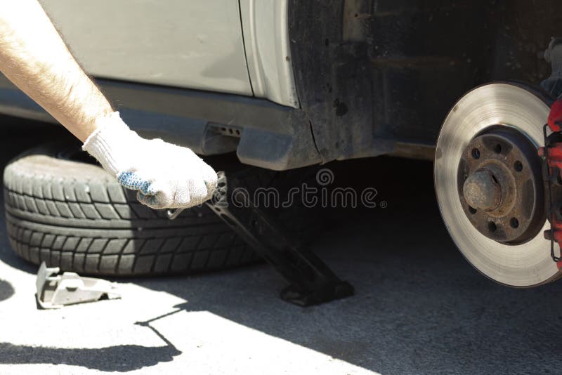 Worker Man Remove the Car Tire Stock Image - Image of wheel, equipment ...
