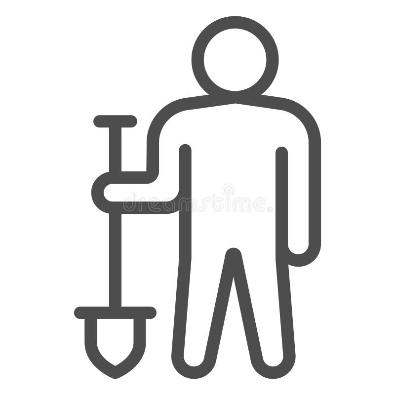 Worker Man with Showel Line Icon, Labor and Construction Concept ...
