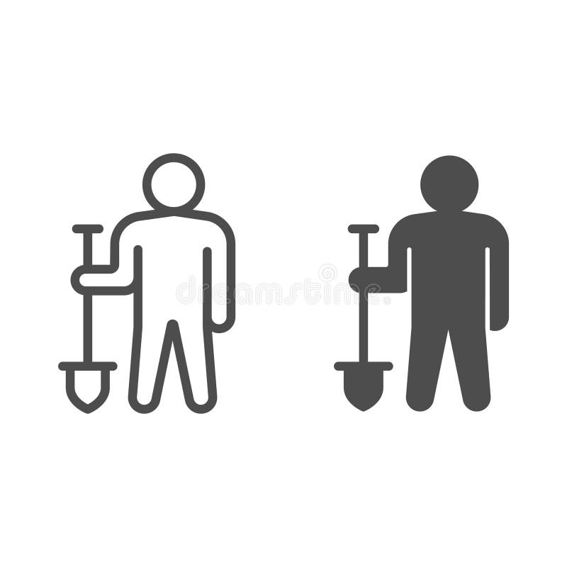 Worker Man with Showel Line and Solid Icon, Labor and Construction ...