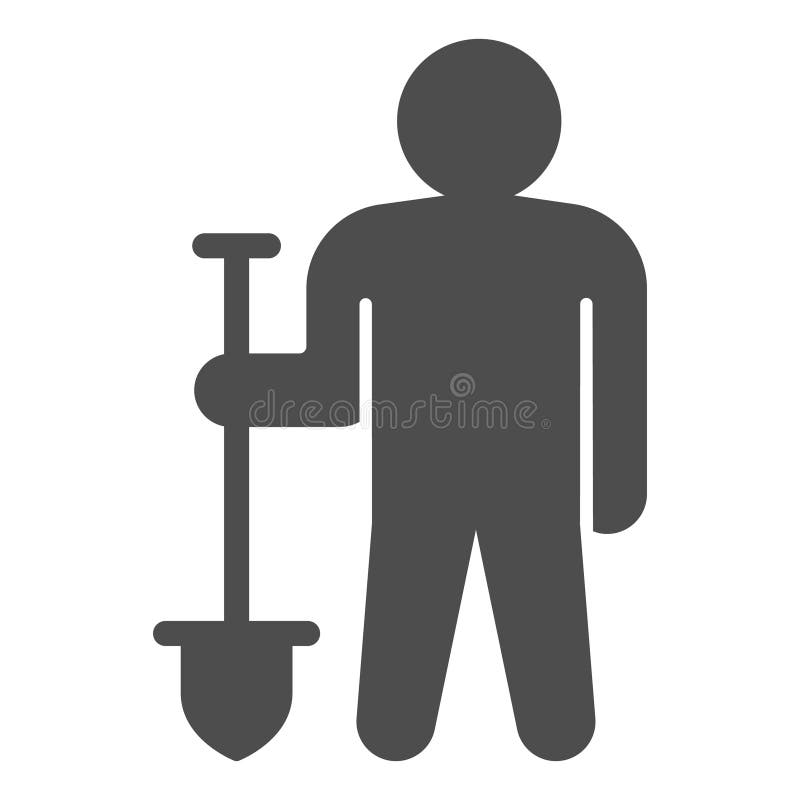 Worker Man with Showel Solid Icon, Labor and Construction Concept ...