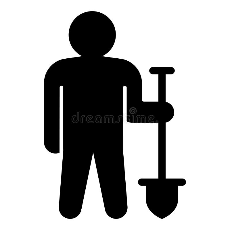 Worker Man with Showel Solid Icon, Labor and Construction Concept ...