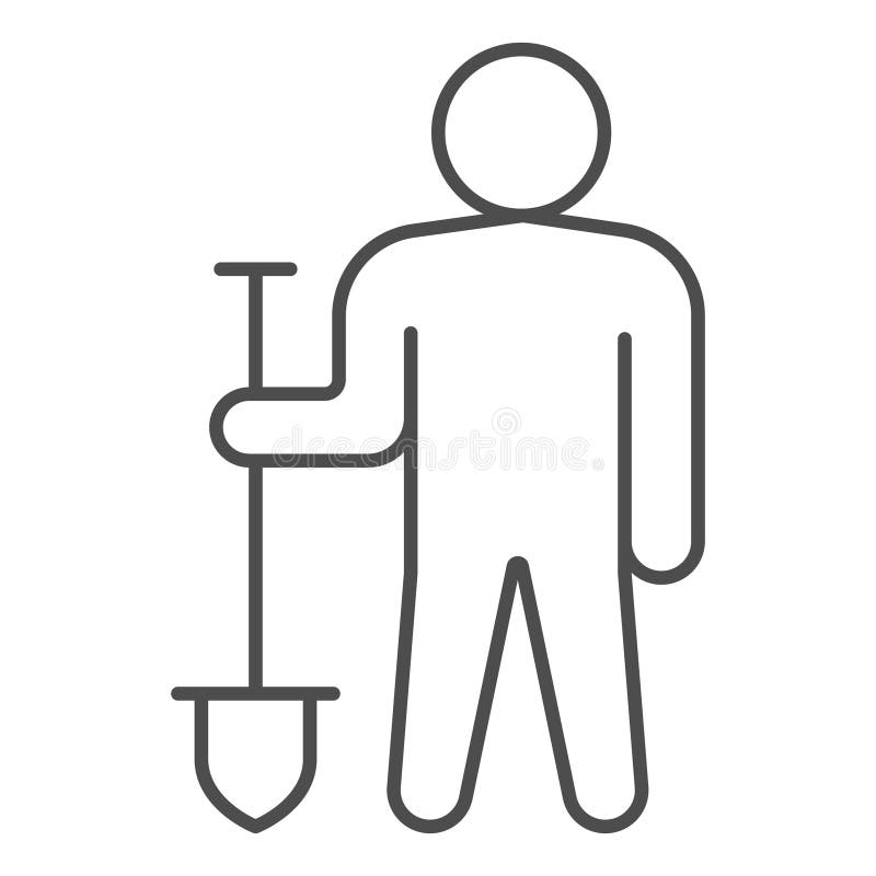 Worker Man with Showel Thin Line Icon, Labor and Construction Concept ...