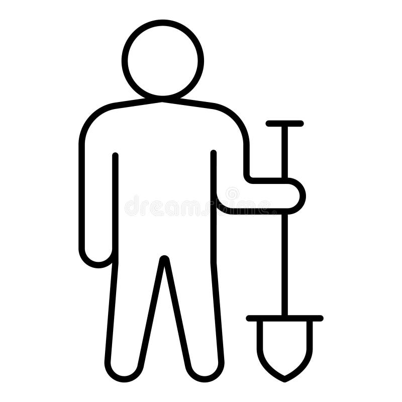 Worker Man with Showel Thin Line Icon, Labor and Construction Concept ...