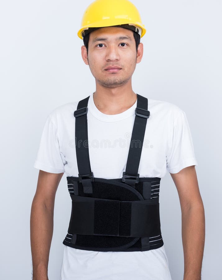 Worker Man Stand Wearing Back Support Stock Image - Image of posture ...
