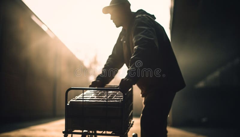 Worker Man Standing Outdoors with Box Working Generated by AI Stock ...