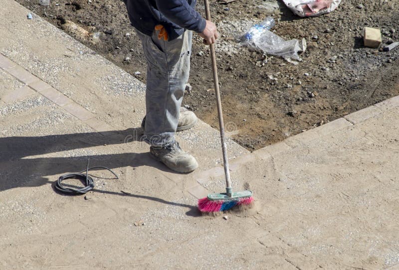 Worker Man Sweeping Construction Workplace Stock Photos - Free ...