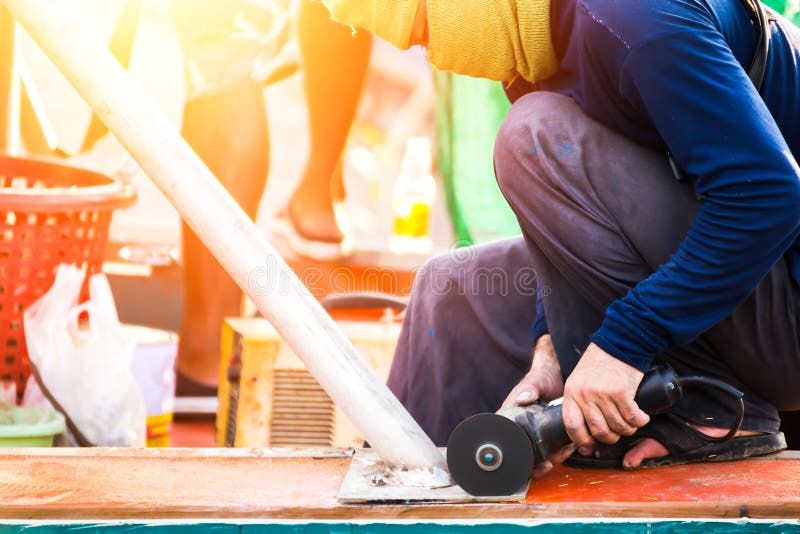 The Worker Man Use Grinding. Stock Photo - Image of furniture, ground ...