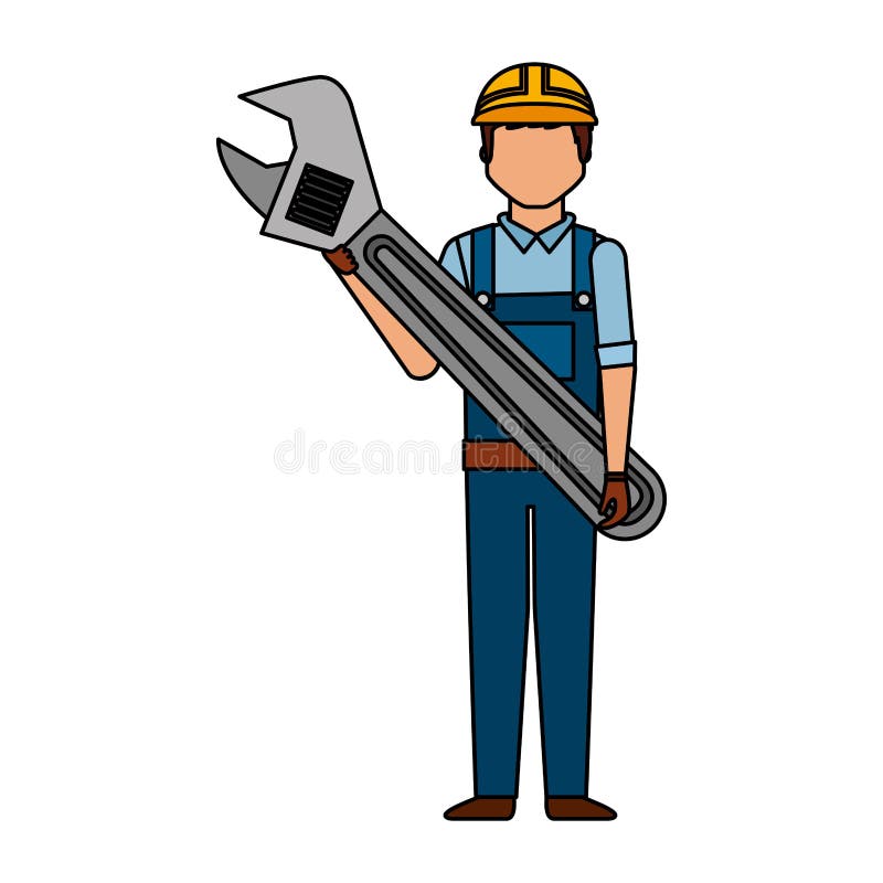 Worker Man with Wrench Tool Stock Vector - Illustration of plumber ...