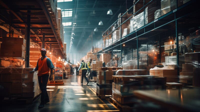 Worker with Mask in a Warehouse Full of Goods Stock Photo - Image of ...