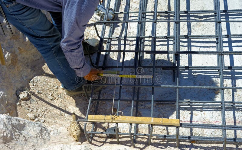 Worker Measure the Distance between the Steel Stock Photo - Image of ...