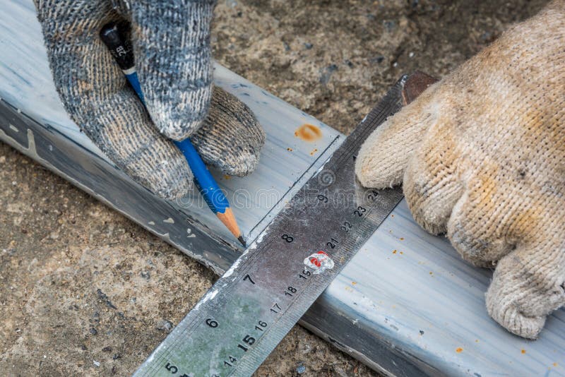 Worker Measurement the Steel with Square Triangle Scale Stock Photo ...