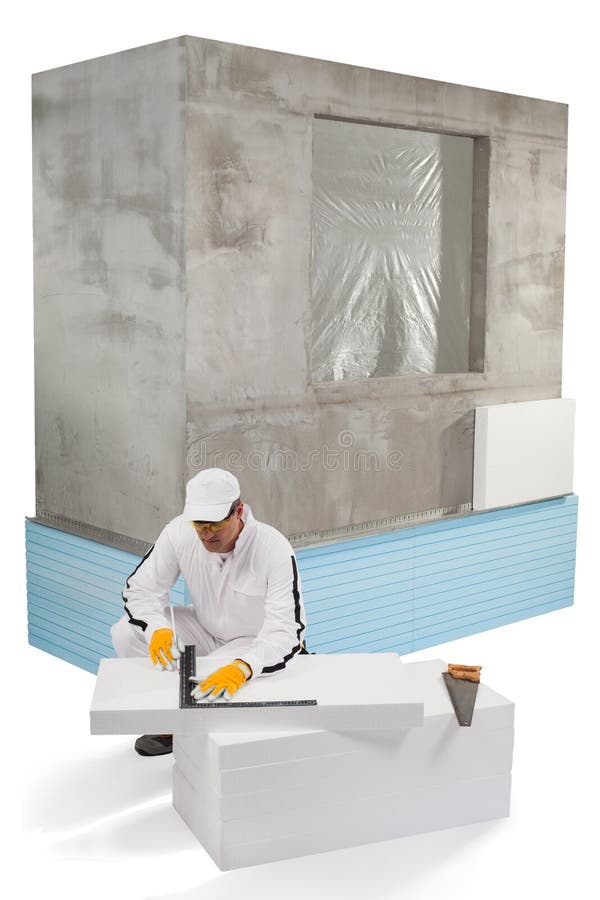 Worker Measuring an Insulation Panel Stock Photo - Image of ...