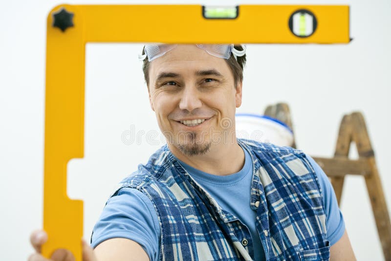 Worker Measuring and Marking Stock Photo - Image of electrician ...