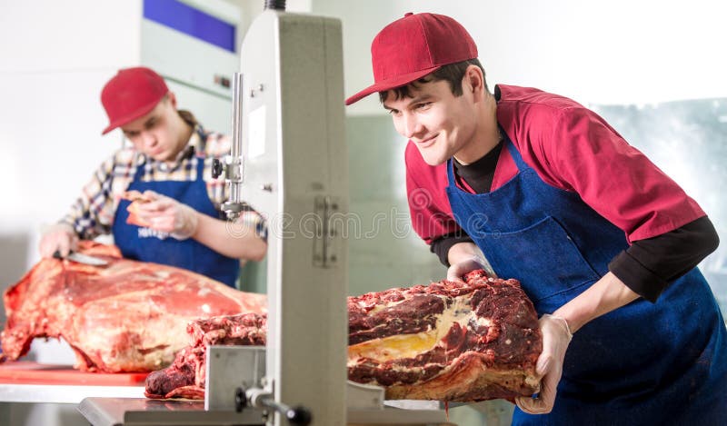 Worker at a meat factory stock photo. Image of butcher - 85066058