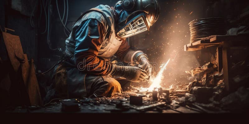 A Worker in Metallurgy is Welding in Their Workshop. AI Stock ...