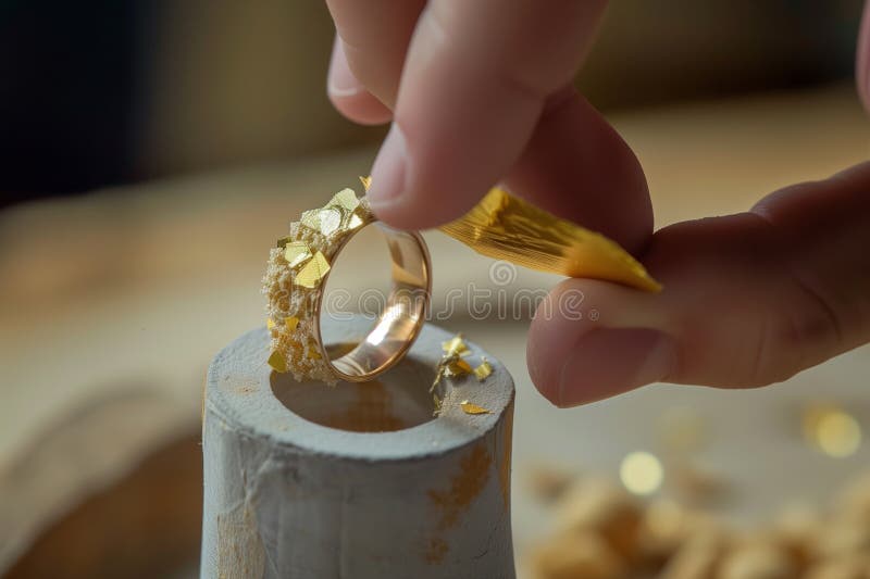 Worker Meticulously Applying Gold Leaf To a Ring Base Stock Photo ...