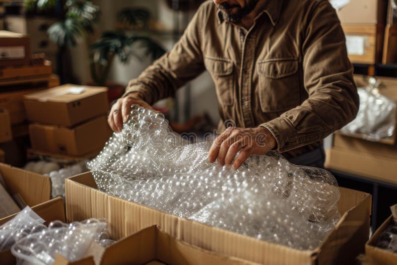 Meticulous Packing, Worker Carefully Prepares Fragile Items with Bubble ...