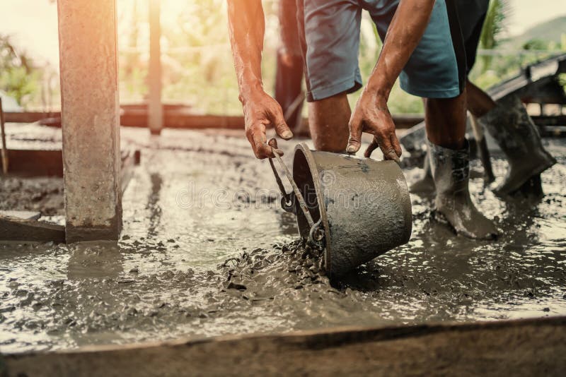 Worker Mix Cement Working in Construction Site Stock Image - Image of ...