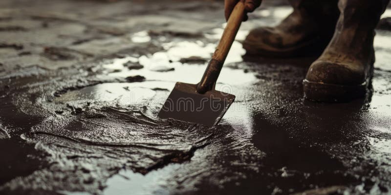 Worker Mixing and Applying Concrete in Construction Site during ...