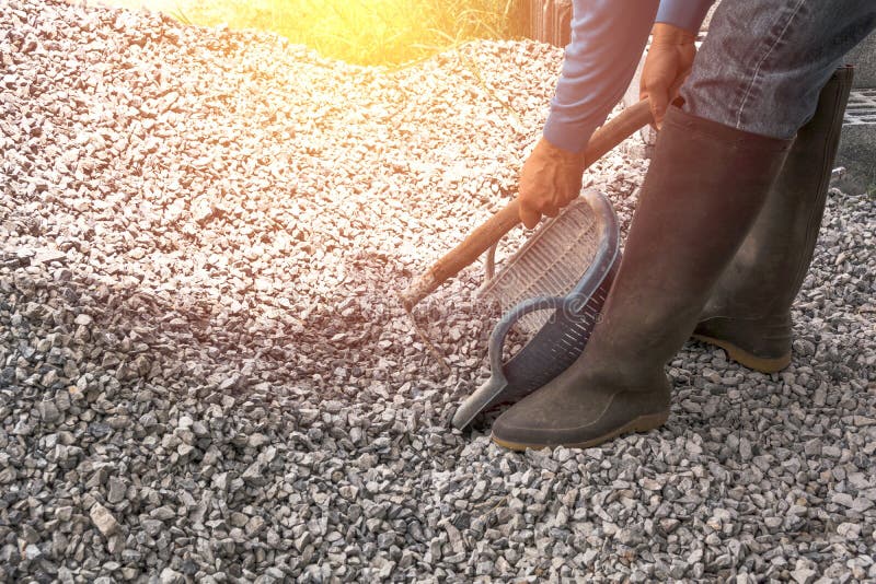 Worker Mixing Concrete Cement Mortar at Construction Site Stock Photo ...