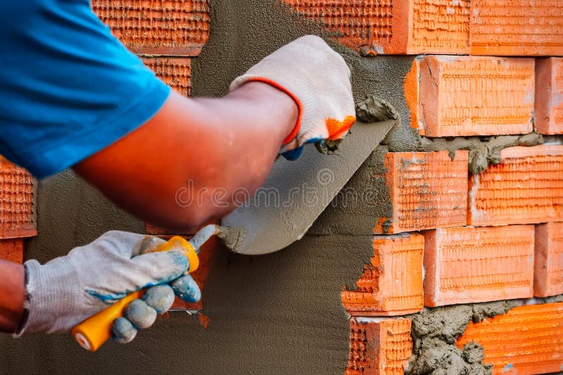 Worker Mixing Fresh Cement in Bucket with Trowel Stock Illustration ...