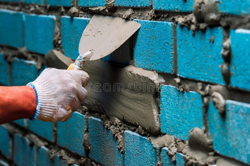 Worker Mixing Fresh Cement in Bucket with Trowel Stock Illustration ...