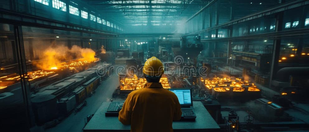 Worker Monitors Metal Production Process with Precision, Engineering ...