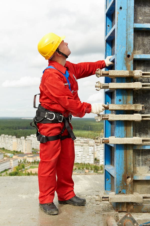Worker Mounter at Construction Site Stock Image - Image of millwright ...