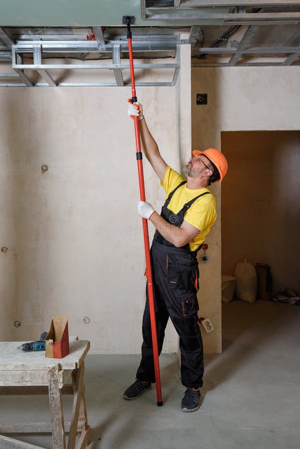 Installation of Drywall on the Ceiling Stock Image - Image of mounting ...