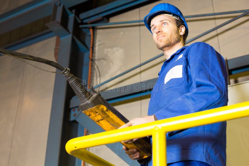 Worker Moving Crane with Remote Control Stock Photo - Image of person ...