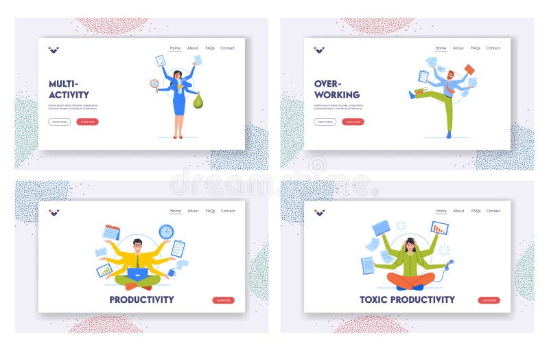 Worker Multitasking Skills Landing Page Template Set. Business People ...