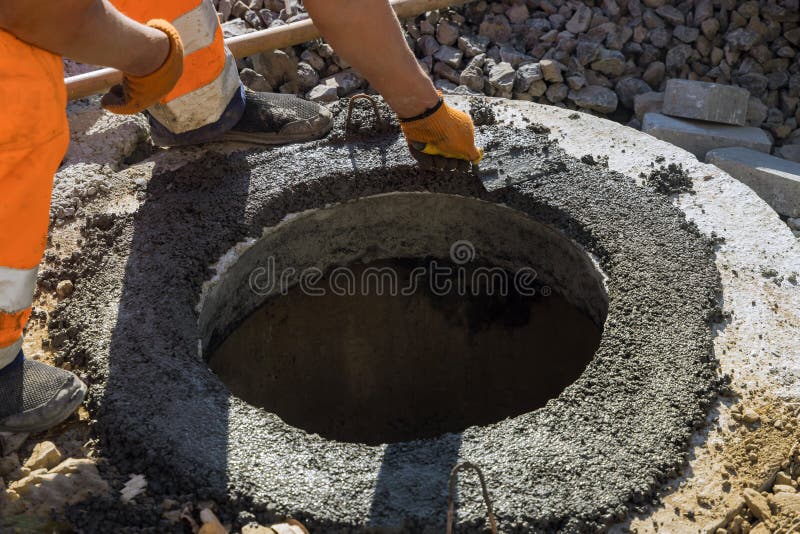 A Worker the New Road Construction Work on Preparation for Installation ...