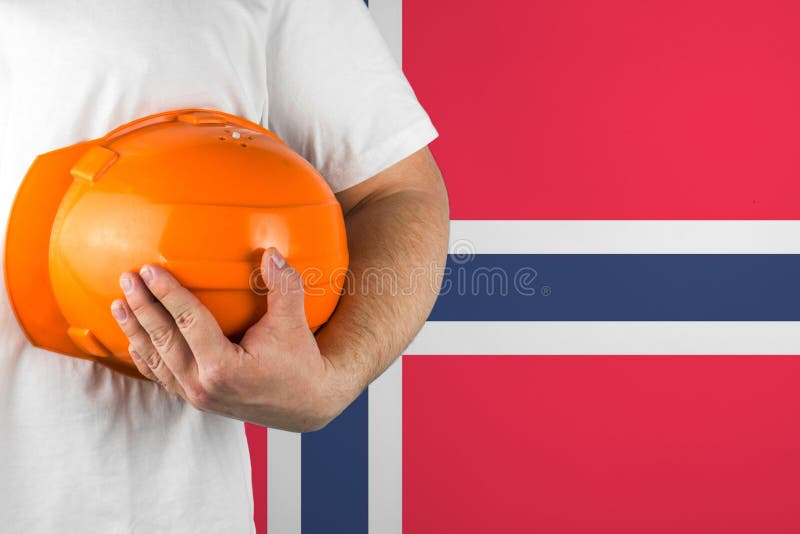 Worker with Norway Flag on Background for Working on Labor Day ...