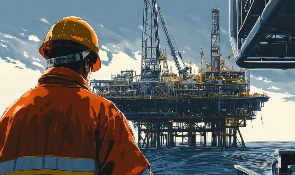 Worker Observing Offshore Oil Rig Operations Stock Photo - Image of ...
