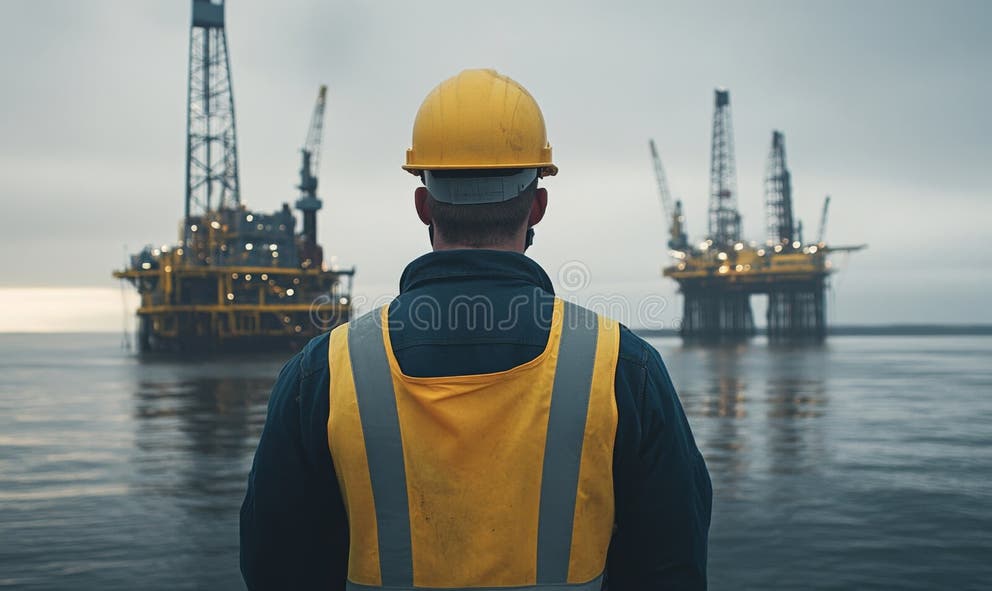 Worker Observing Offshore Oil Rig Operations Stock Photo - Image of ...