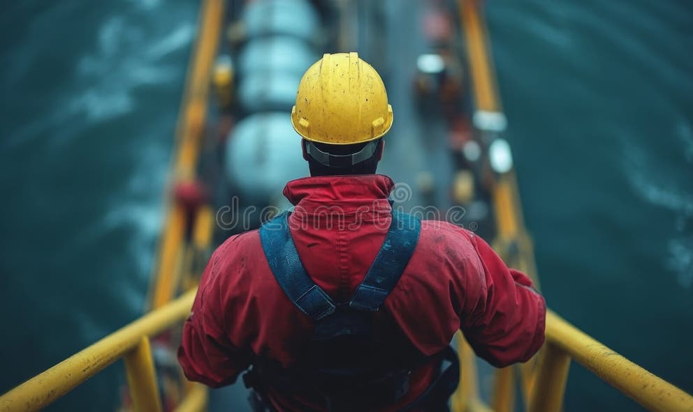 Worker Observing Offshore Oil Rig Operations Stock Illustration ...
