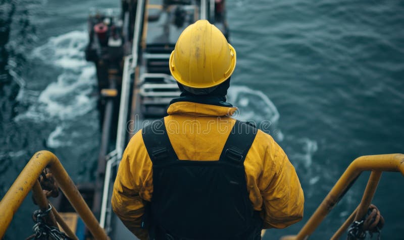 Worker Observing Offshore Oil Rig Operations Stock Illustration ...