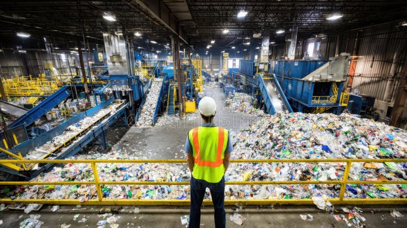 The Worker Observing Operations at a Modern Recycling Facility Filled ...