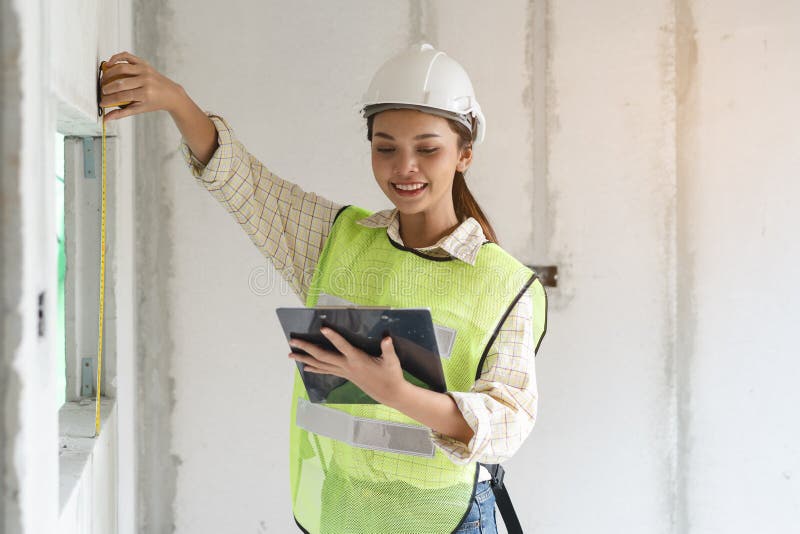 Worker Occupation. Woman Inspector / Architect Checking Interior ...