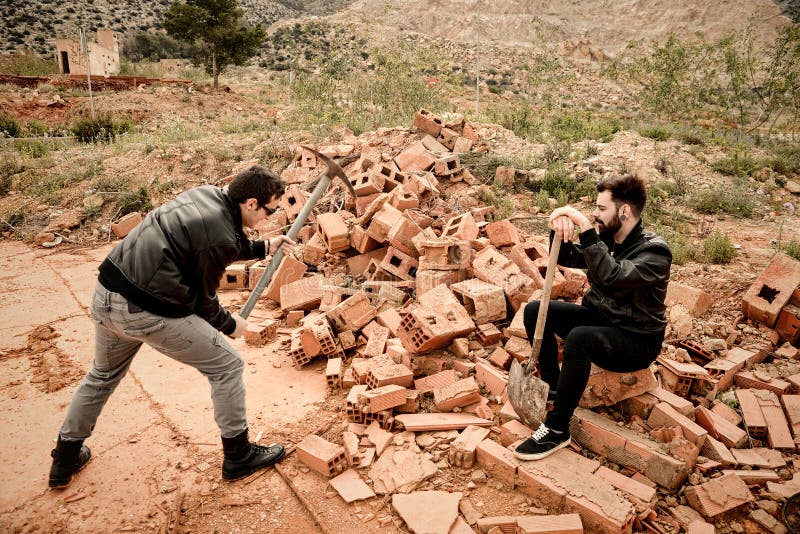 Worker and onlooker stock image. Image of demolishing - 54457595