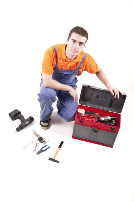 Worker and open toolbox stock photo. Image of tool, occupation - 12281552