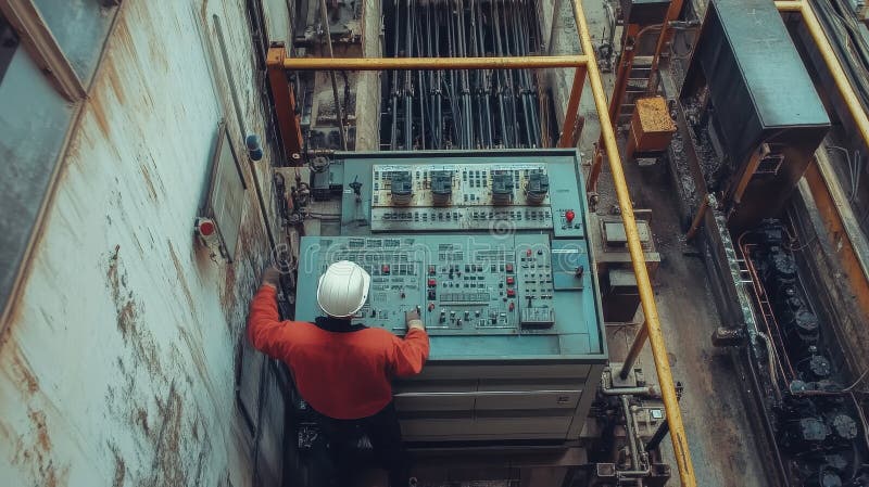 A Worker Operates Machinery in an Industrial Setting, Focusing on ...