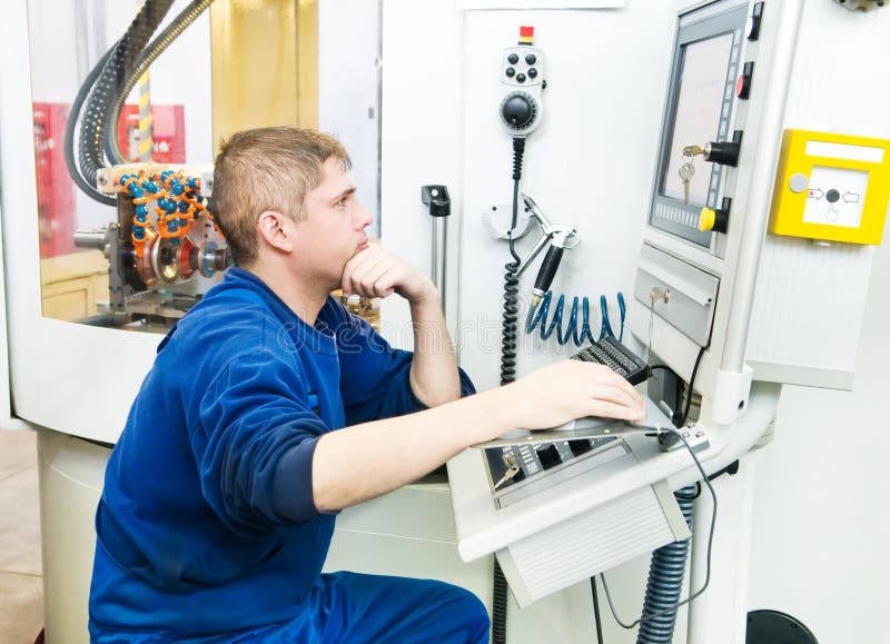Worker Operating CNC Machine Center Stock Photo - Image of automated ...