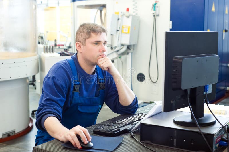 Worker Operating CNC Machine Center Stock Photo - Image of instrument ...