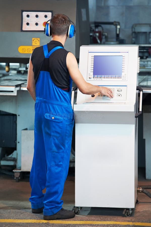 Worker Operating Cnc Punch Press Stock Image - Image of production ...