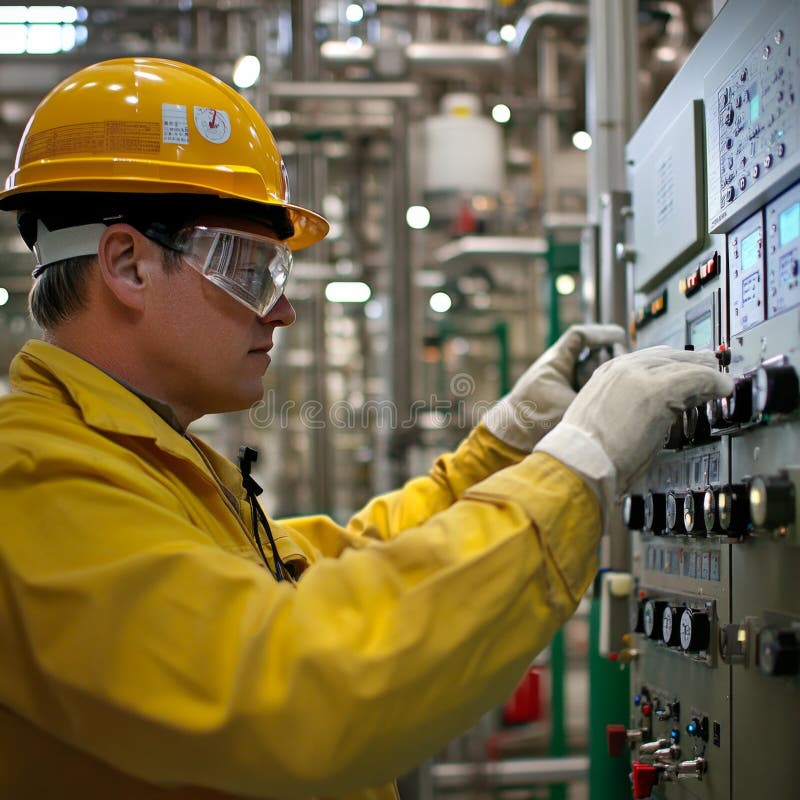 Worker Operating Control Panel in Industrial Setting Stock Illustration ...