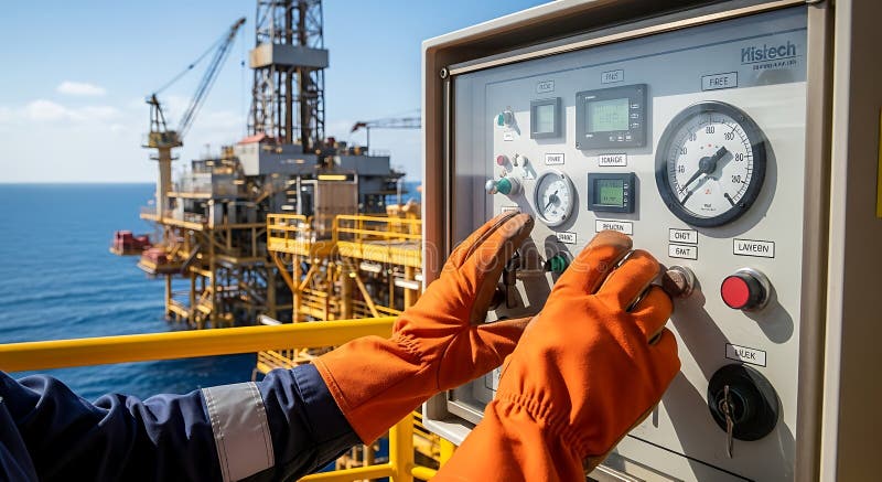 Worker Operating Control Panel on Offshore Platform Stock Photo - Image ...